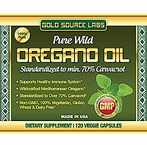 Wild Oregano Oil Capsules - 120 Liquid Veggie Softgels - Pure Standardized Wild Oregano Leaf Extract offers 70% Carvacrol (32 mg) for Immune System Health - Non GMO, Vegan, Gluten Free