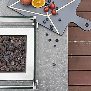 Hampton Concrete Fire Pit 56" x 32" Outdoor Patio Firepit Includes Lava Rocks Modern Fire Pits & Outdoor Fireplaces for Garden, Deck, Indoor & Outdoor Heating
