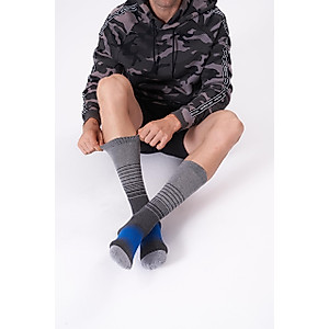 FITRELL 4 Pack Men's Merino Wool Hiking Socks, Wicking Cushioned, Warm Thermal Lightweight Boot Crew Socks, Dress Socks, Black+Blue, Large, Shoe Size 9-12