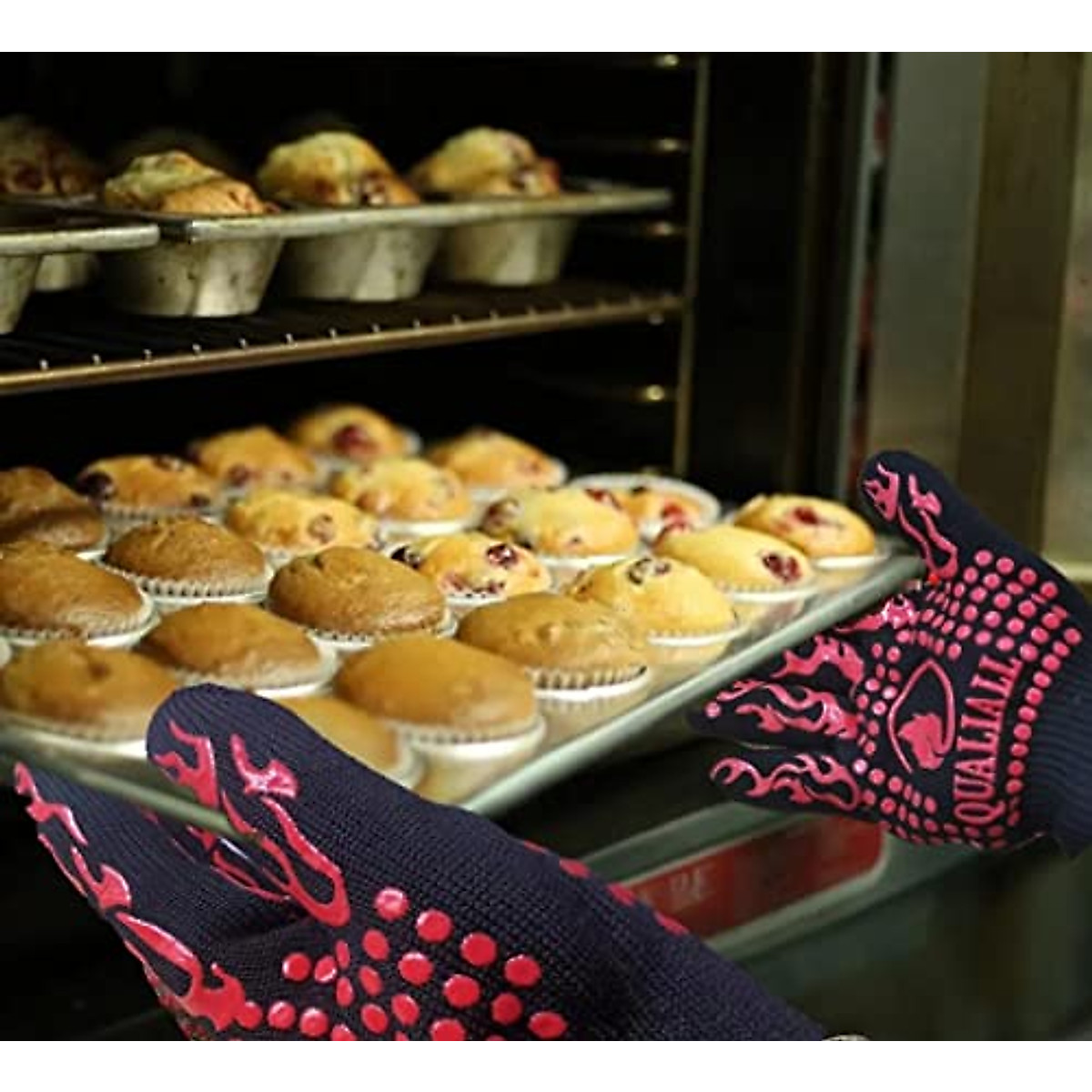 BBQ gloves, 1472°F, EN407 Certified. Extreme Heat Resistant, Long Sleeve, Anti-slip, Sweat Absorption, Comfier Easier and Safer for Grilling, barbecue, smoking, Cooking, Baking, pot holding.