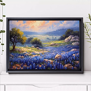 Enchanting Texas, Native Texas Hill Country Bluebonnet Landscape - Fine Art Print Mounted in a White Mat Board
