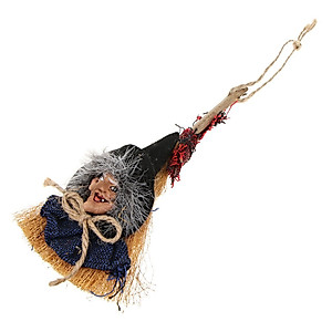 2pcs Halloween Broom Mini Broom Hanging Witches Broomstick Prop Kids Witch Broom with Rope Straw Broom Halloween Party Wizard Accessory