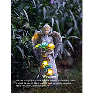 Clayflower Garden Statues, Solar Angel Figurines Succulents Cute with 6 LED Lights Garden Sculptures Decorations for Outside, Mom, Patio, Balcony, Yard, Lawn - Worth Gifts