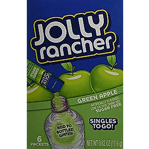 1 (6-ct.) Box JOLLY RANCHER ~ GREEN APPLE Singles to Go! Sugar Free Drink Mix.