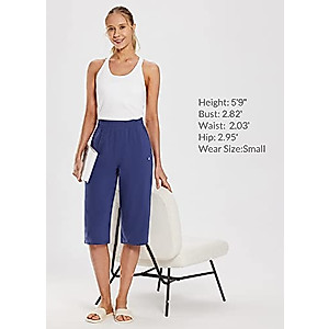 BALEAF Women's 17" Capri Yoga Pants Cotton Loose Soft Drawstring Workout Sweatpants Summer Causal Lounge Pants with Pockets Navy XXL