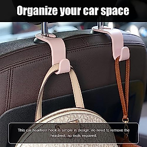 Ziciner 4 PCS Car Seat Headrest Hooks, Backseat Hangers Storage Organizer, Universal Car Accessories for Purse Grocery Bags Coats (Light Pink)