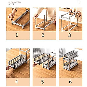 CHDHALTD Stainless Steel Sliding Cabinet Basket, Kitchen Organizer Under Sink Drawer Mesh Storage Rack with Pull for Bathroom Desktop Shelf(Grey)