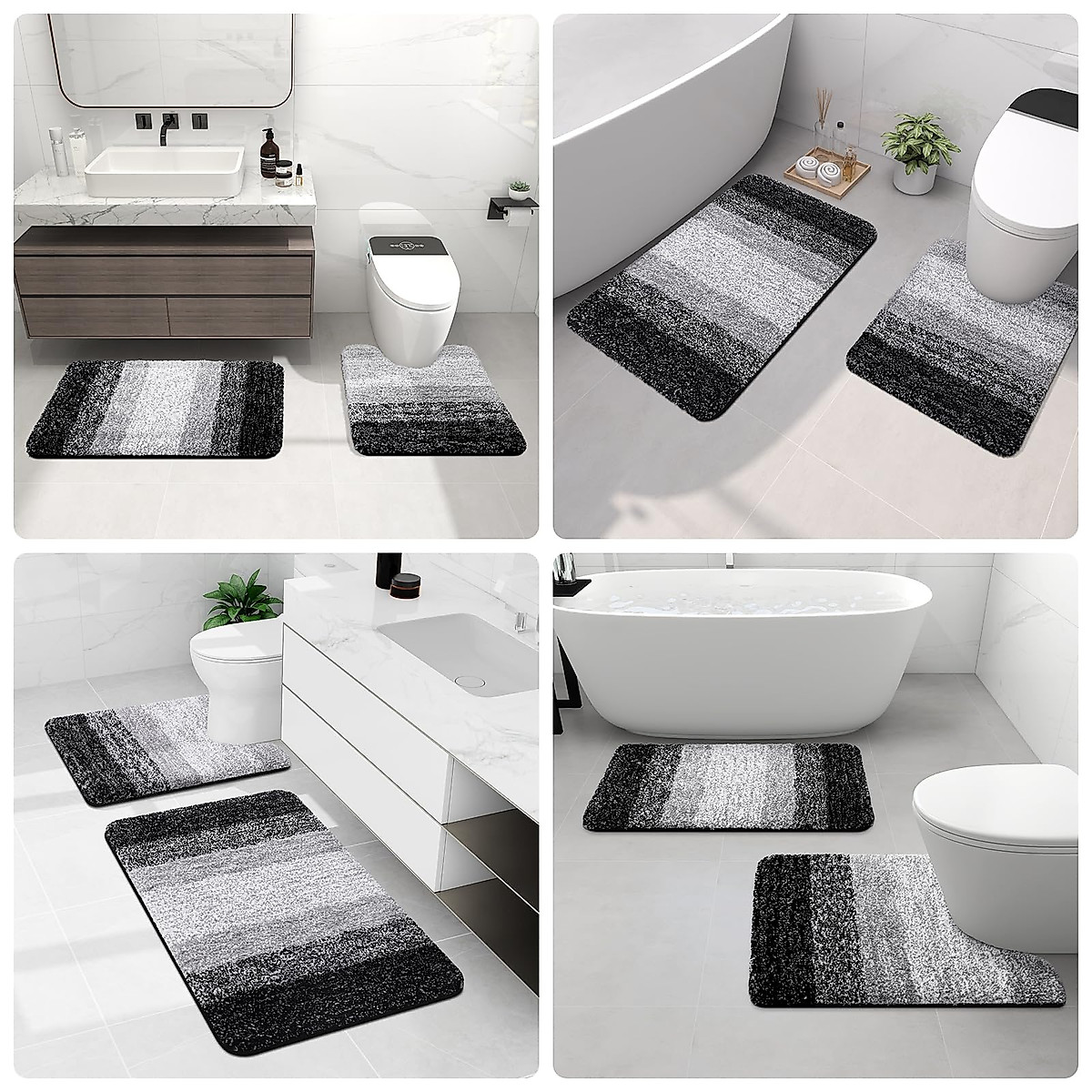 Arotive Microfiber Bathroom Rugs, Shaggy Soft and Absorbent Bath Rug, Non-Slip, Thick Plush Bathroom Mat, Machine Washable Dry Bath Mats for Bathroom, Tub and Shower, 16" x 24", Black