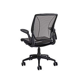 Humanscale Diffrient World Task Chair | Black Pinstrip Mesh Seat and Back | Black Frame, Black Trim | Height-Adjustable Duron Arms | Standard Foam Seat, 3" Carpet Casters, 5" Cylinder
