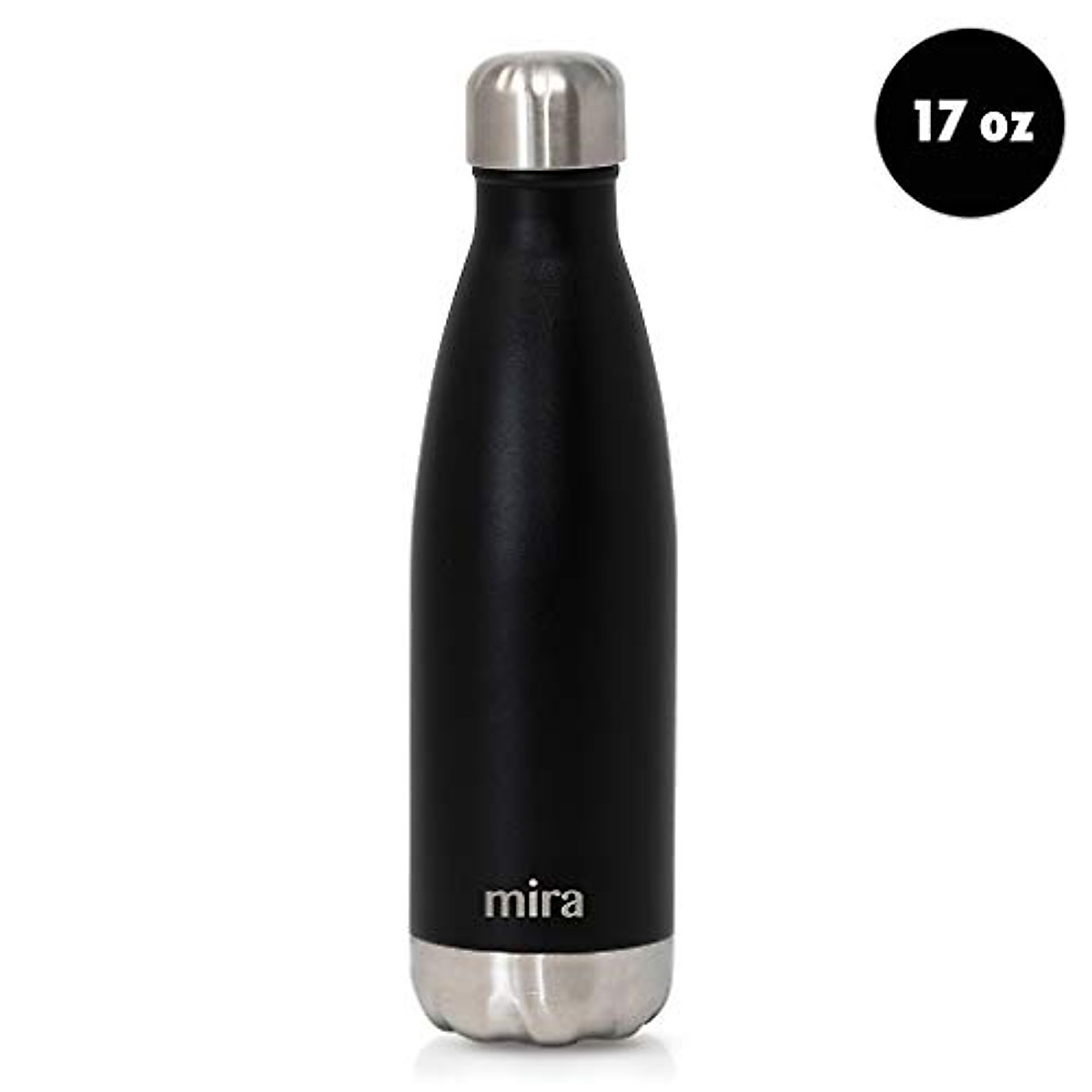 MIRA 17 Oz Stainless Steel Vacuum Insulated Water Bottle - Double Walled Cola Shape Thermos - 24 Hours Cold, 12 Hours Hot - Reusable Metal Water Bottle - Leak-Proof Sports Flask - Matte Black