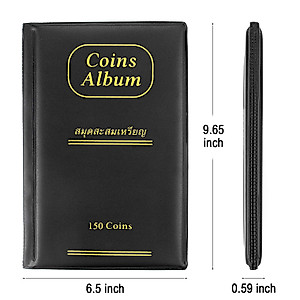 CenterZ 150 Pockets Coin Album, Penny Collecting Book, Souvenir Coins Collection Holder, Ideal for Pressed Pennies Passport, Hobby Coin Collector, Money Specie Display Storage Case (Black)