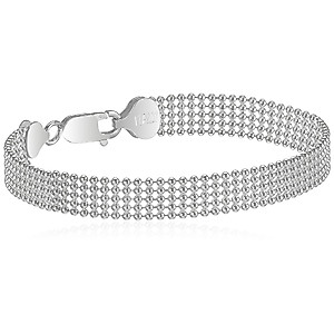 Amazon Essentials Sterling Silver Five-Row Shot Bead Chain Bracelet, 7", (previously Amazon Collection)