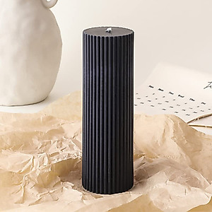 Ribbed Pillar Candles 2x6'' Inches Tall Brown Fluted Column Modern Home Décor Soy Wax Handmade Unscented (4-Pack), Aesthetic Decorative Textured Candle Set