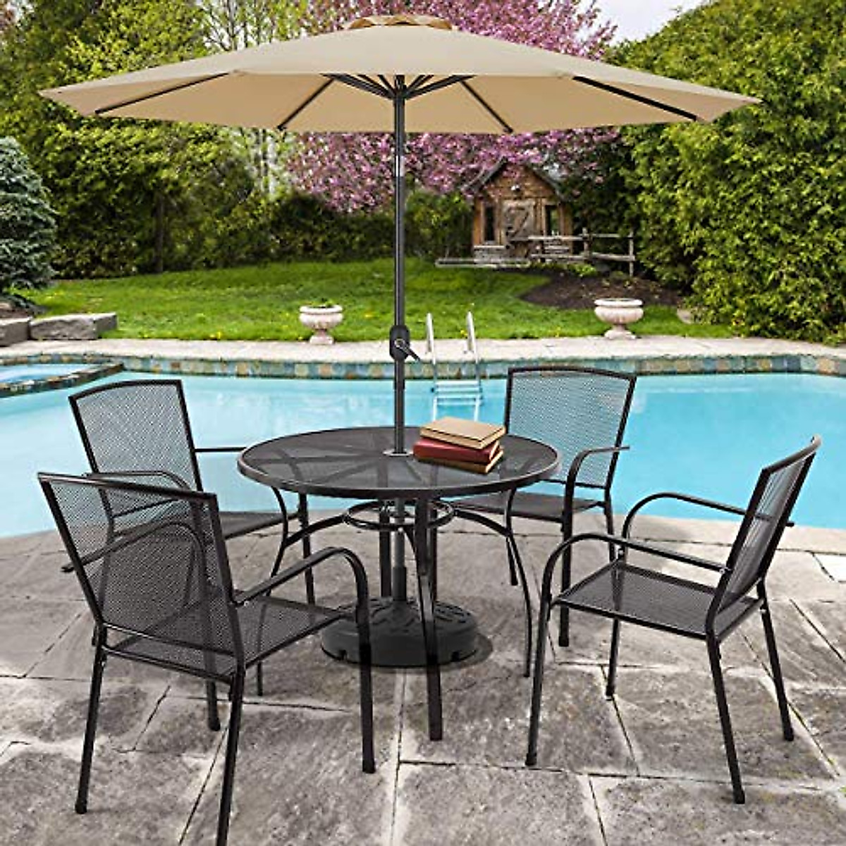 AECOJOY 5 Piece Outdoor Table and Chair, Patio Outdoor Dining Set with 1.73" Umbrella Hole, Patio Table and Chair Set of 4 for Garden,Bistro,Deck