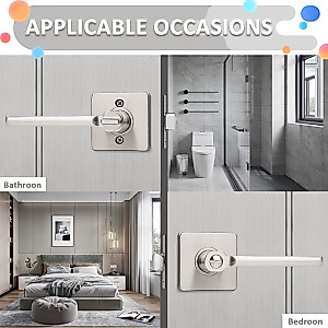 Probrico (5 Pack Square Door Lever Interior Bedroom or Bathroom Lever Door Handle, Privacy Door Lever in Satin Nickel,with Locking Keyless Lever for Right & Left Sided Doors Heavy Duty