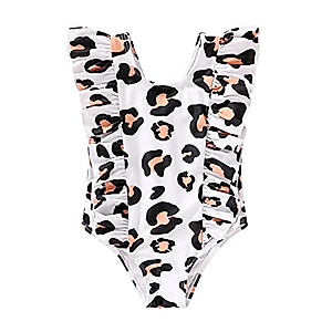 YOUNGER TREE Infant Baby Girl Swimsuit Plaid Beach Bikini Ruffles Swimwear Bathing Suit Outfits (3-6 Months, Leopard)