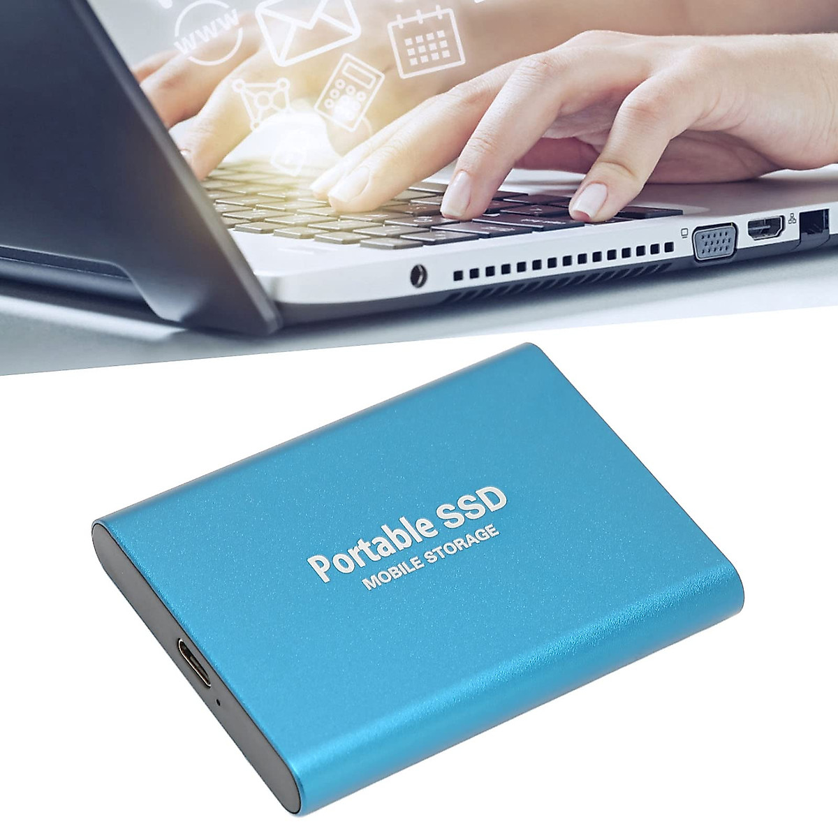 External Hard Drive, Portable Hard Drive SSD Storage Type C for PC, Desktop, Laptop, Compatible for OS X, for Windows 10 8 7 XP, for Linux(Blue 128GB)