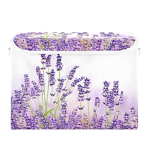 Kigai Collapsible Lavender Flowers Storage Basket with Lids and Handles,Storage Bins for Shelves Closet Bedroom,Office Storage