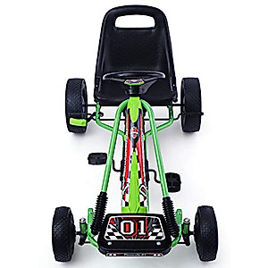 Costzon Go Kart for Kids, 4 Wheel Off-Road Pedal Go Cart w/Adjustable Seat, Steering Wheel, 2 Safety Brakes, EVA Rubber Tires, Ride-On Toys for Boys & Girls, Outdoor Racer Ride On Pedal Car (Green)