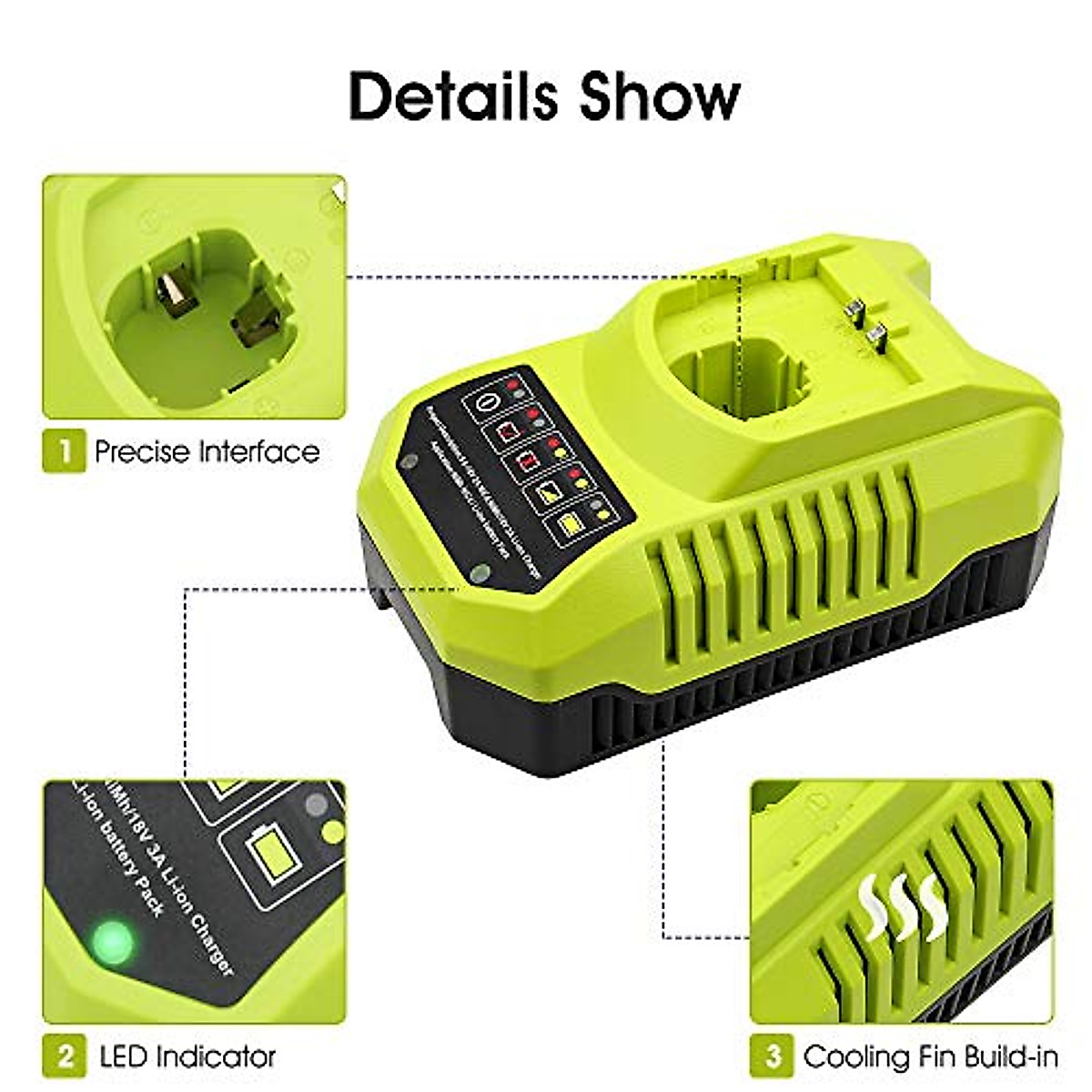 P117 Charger Replacement for Ryobi 18V Battery Charger 12V 14.4V 18V Li-ion & Ni-cad Ni-Mh Battery Charger for One+ Plus Battery P100 P102 P103 P104 P105 P107 P108 P109 P119 P122