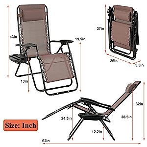Pazidom Zero Gravity Chair Folding Lounge Chair Lawn Chair Adjustable Camping Reclining Chair with Pillow and Cup Holder Trays, Folding Chair Outdoor Chair - Breatheable & Tear-Resistant Mesh, Brown