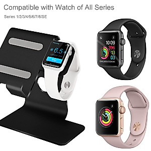Tranesca 2 in 1 Charging Stand Holder Dock Compatible for Apple Watch Series Ultra2/Ultra/9/8/7/6/5/4/3/2/1/SE (38mm/40mm/41mm/42mm/44mm/45mm/49mm) and Cell Phone/Tablet - Black