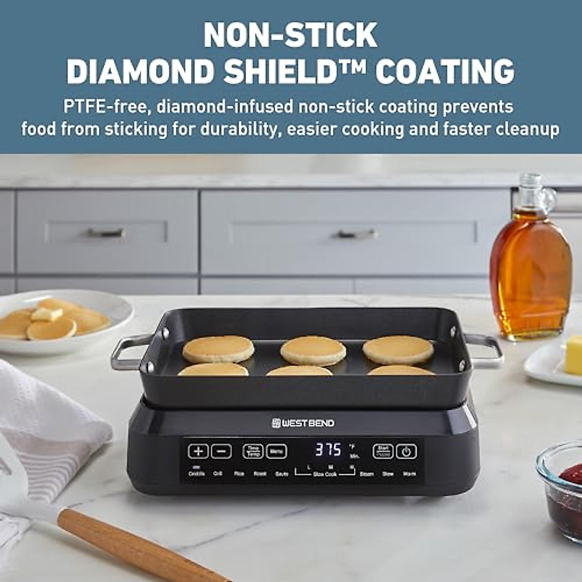 West Bend Versatility Plus Slow Cooker, Large-Capacity Non-Stick Multicooker with Variable Temperature Control, 20 Cooking Functions, 6-Quart, Black