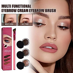 4D Hair Stroke Brow Stamp Brush, Eyebrow Hair Stroke Brush, Multi-Function Eyebrow Brush Ultra-thin Angled Realistic Eyebrow Brush & Eyebrow Cream Makeup Brush Set (Dark brown)