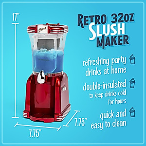 Nostalgia Frozen Drink Maker and Margarita Machine for Home - 32-Ounce Slushy Maker with Stainless Steel Flow Spout - Easy to Clean and Double Insulated - Retro Red