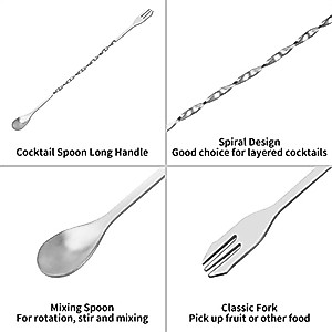 tifanso Muddler for Cocktails, 10" Muddler and Bar Spoon Cocktail Mixing Spoon, Stainless Steel Cocktail Muddler Stirrer, Cocktail Spoon Long Handle, Bar Accessories Tools for Mojitos Fruit Drinks