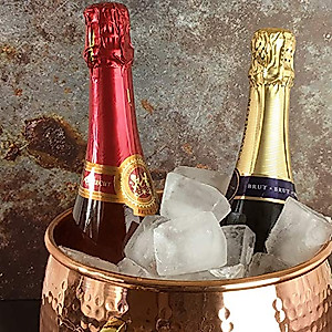 Pure Hammered Copper Ice Bucket with Tongs - 1.3 Gallon Champagne and Wine Bucket Cooler - 5 Quart Ice Buckets for Parties by Lifestyle Banquet