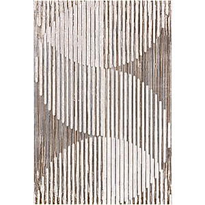 Abani Striped Beige & Ivory Contemporary 4’ x 6’ Area Rug - Modern Mid-Century Print Non-Shed Living Room Rug Rugs