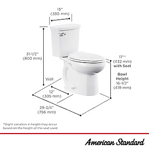 American Standard 606AA001.020 H2Optimum Two-Piece Toilet with Toilet Seat and Wax Ring, Elongated Front, Chair Height, White, 1.1 gpf