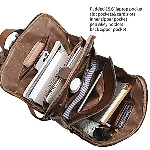 CLUCI Women Laptop Backpack Purse Vegetable Tanned Full Grain Leather 15.6 inch Computer Bag Business Casual Travel Daypack Yellowish Brown