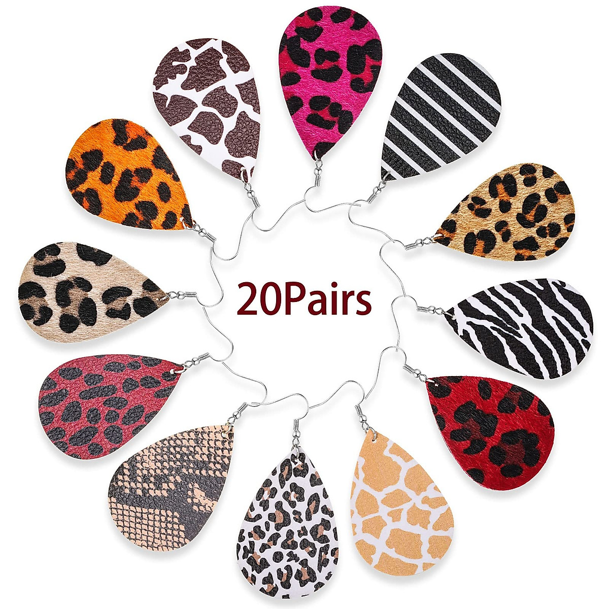 20 Pieces Petal Leather Earrings Leopard Print Earrings Teardrop Dangle Earrings