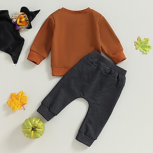 Toddler Baby Boy Halloween Outfits Tracksuit Pumpkin Print Long Sleeve Sweatshirt Elastic Pants Cute Infant Fall Clothes (Earthy Yellow, 18-24 Months)