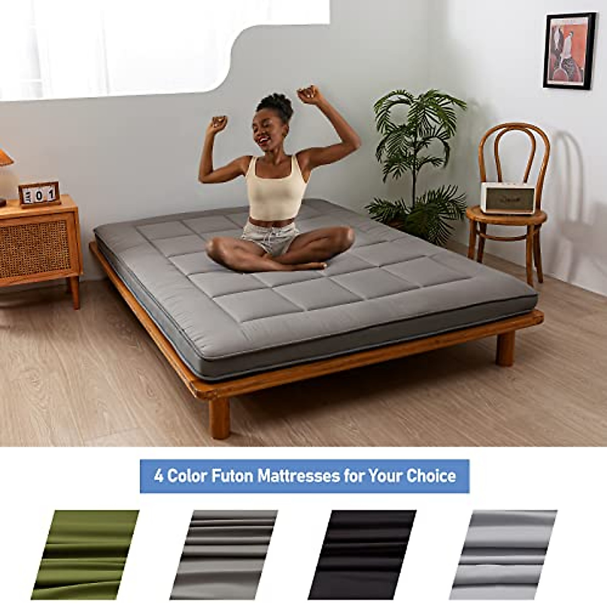 MAXYOYO Japanese Tatami Mattress - Roll Up Foldable Floor Bed for Adults & Guests, King Size, Dark Grey