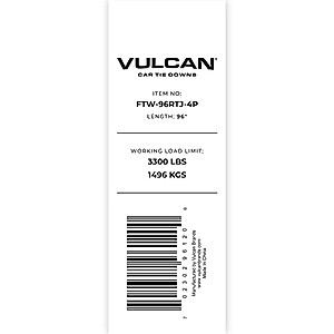 VULCAN Car Tie Down Replacement Strap with RTJ Hooks - 96 Inch - 4 Pack - 3,300 Pound Safe Working Load