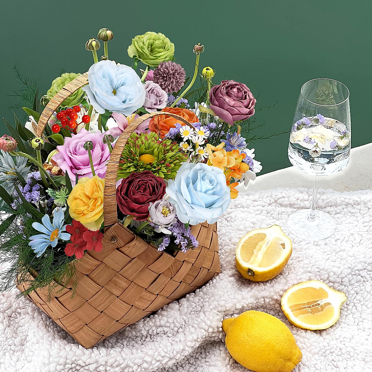 YZXZM Artificial Flowers Combo Box, 38PCS Fake Flowers, Silk Flower Mix with Wire Stem, DIY Wedding Bridal Bouquet Shower Party Home Décor (Multi Color)