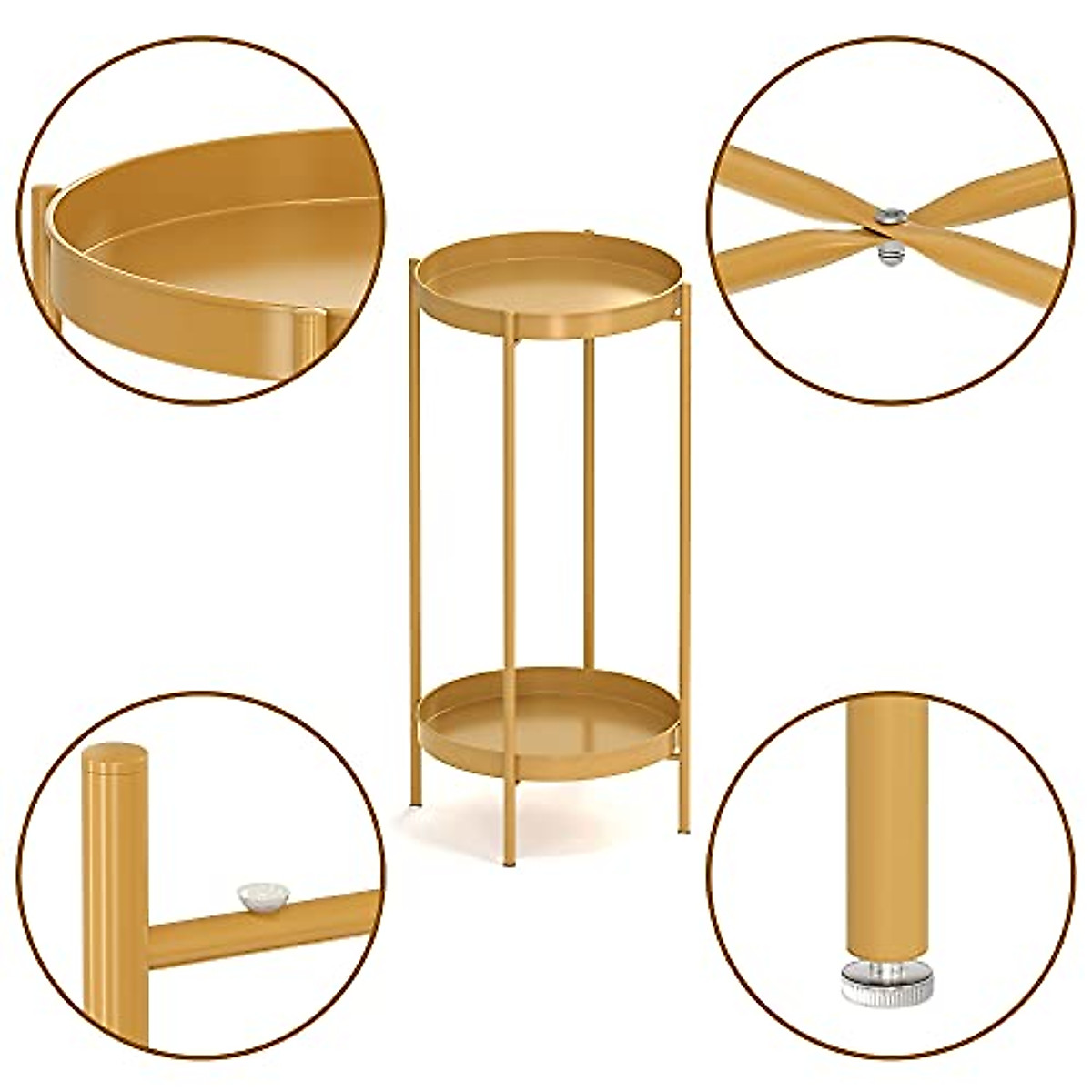 OVICAR Plant Stand Indoor Outdoor - Flower Pot Holder Metal Plant Rack Organizer, 2 Tiers Tall Plant Display Storage Shelf Table For Home Garden Patio Bathroom Office Living Room Balcony Corner (gold)