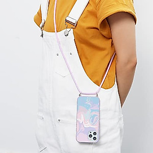 Pnakqil Compatible with Huawei P30 Lite Case 6.15 inch, Crossbody Adjustable Necklace Lanyard with Fashion Pattern Design Soft Purple TPU Shockproof Protective Case for Huawei P30 Lite, Marble 2