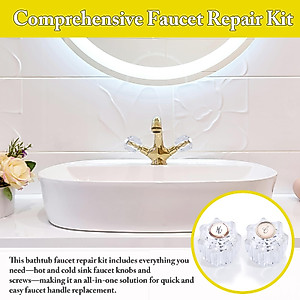 Faucet Handles, Bathtub Faucet Knobs, Complete Faucet Rebuild Trim Kit Compatible with Delta/Delex faucets, Hot and Cold Faucet Replacement Handles in Clear Acrylic, 1 Kit