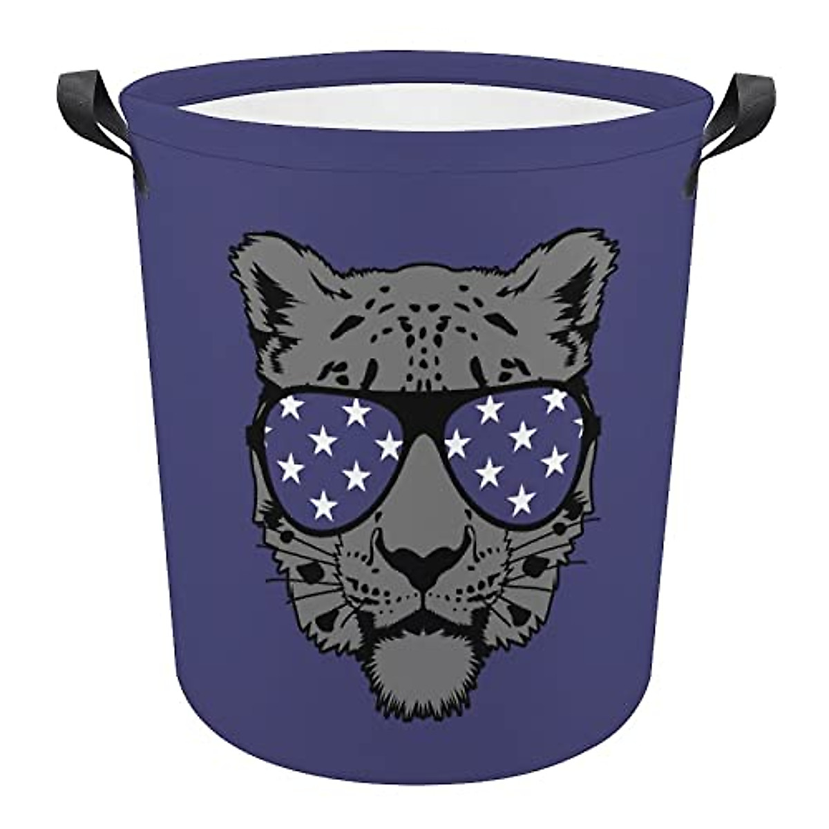 Cool Black Leopard Foldable Laundry Basket Waterproof Hamper Storage Bin Bag with Handle 16.5"x 16.5"x 17"