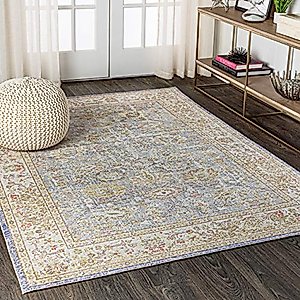 JONATHAN Y MDP304B-8 Alba Modern Faded Peshawar Indoor Area-Rug Vintage Glam Bohemian Easy-Cleaning Bedroom Kitchen Living Room Non Shedding, 8 ft x 10 ft, Grey