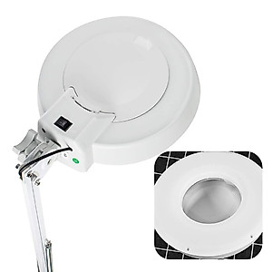 10X Desk Table Clamp Mount Magnifier, Carejoy LED Lamp Light Magnifying Glass Lens Diopter for Workbench, Drafting, Work Light (White Glass)