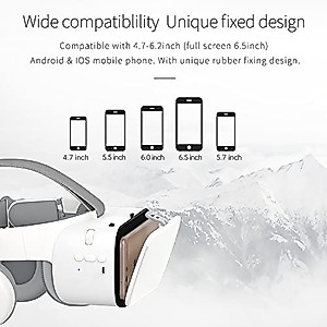 3D VR Virtual Reality Headset, VR viewer for IMAX Movies and Games Bluetooth Wireless VR Headset Compatible with 4.7-6.3" iPhone iOS/Android (White)