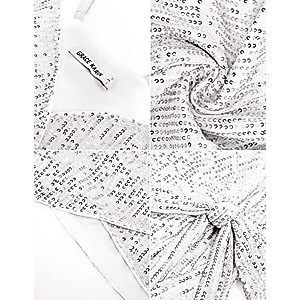 Sparkle Tops for Women Sequin Tank Top V Neck Tie Waist Top Sexy Club Cocktail Vest Shirt Silver White M