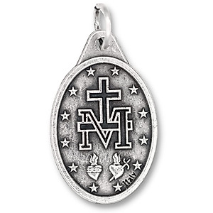Bulk Pack of 100 - Miraculous Medal Pendant for Necklace -1" Oval Silver Oxidized Miraculous Medals Catholic, Medals for Jewelry Catholic, Made in Italy