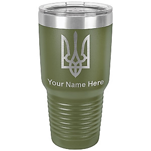 LaserGram 30oz Vacuum Insulated Tumbler Mug, Flag of Ukraine, Personalized Engraving Included (Camo Green)