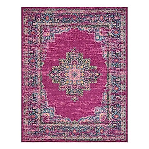 Nourison Passion Fuchsia 8' x 10' Area-Rug, Boho, Traditional, Easy-Cleaning, Non Shedding, Bed Room, Living Room, Hallway (8x10)